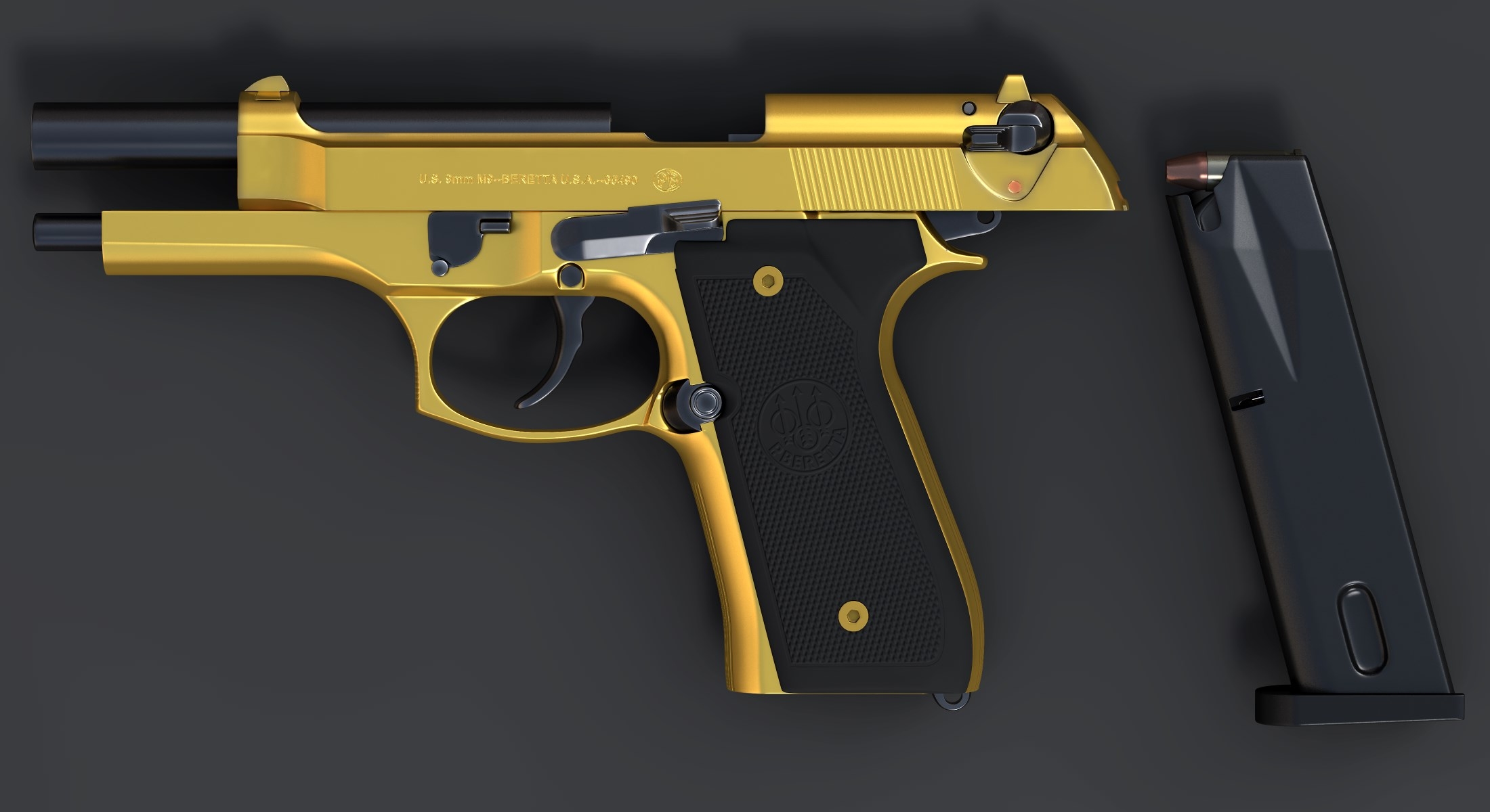 Beretta m9 gold - model - TurboSquid 1397321