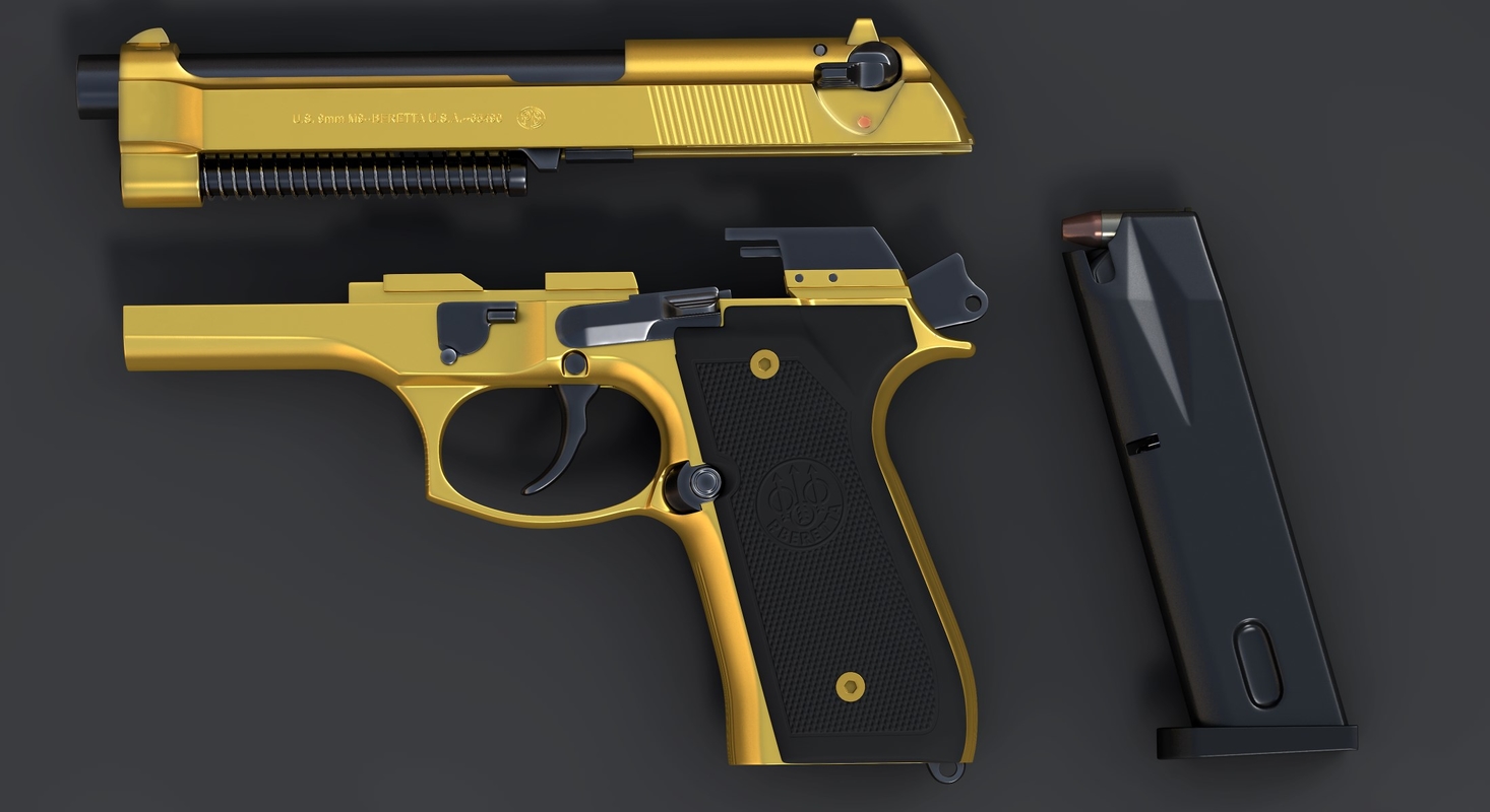 Beretta m9 gold - model - TurboSquid 1397321