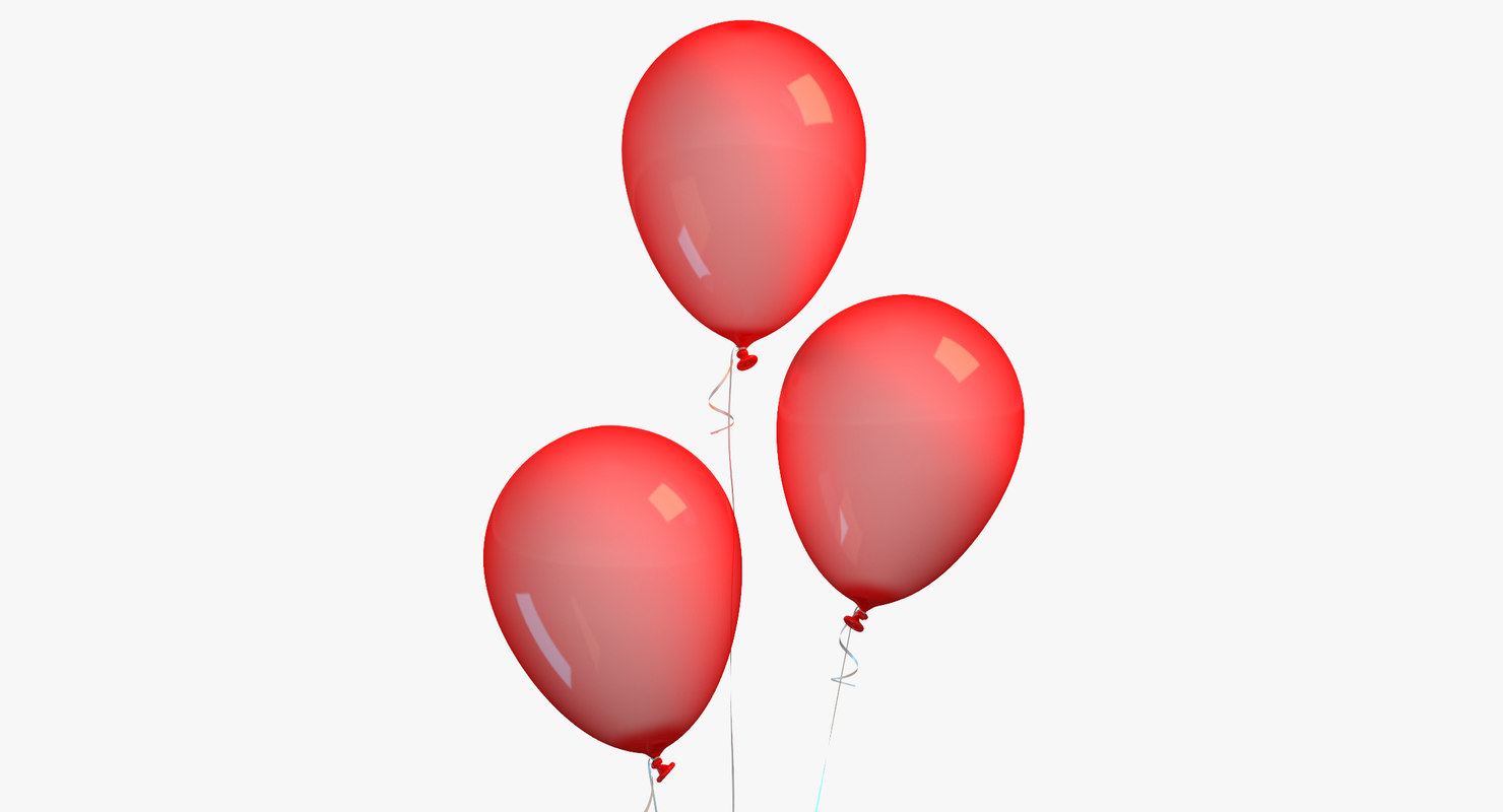 3D red balloon ribbon model - TurboSquid 1400159