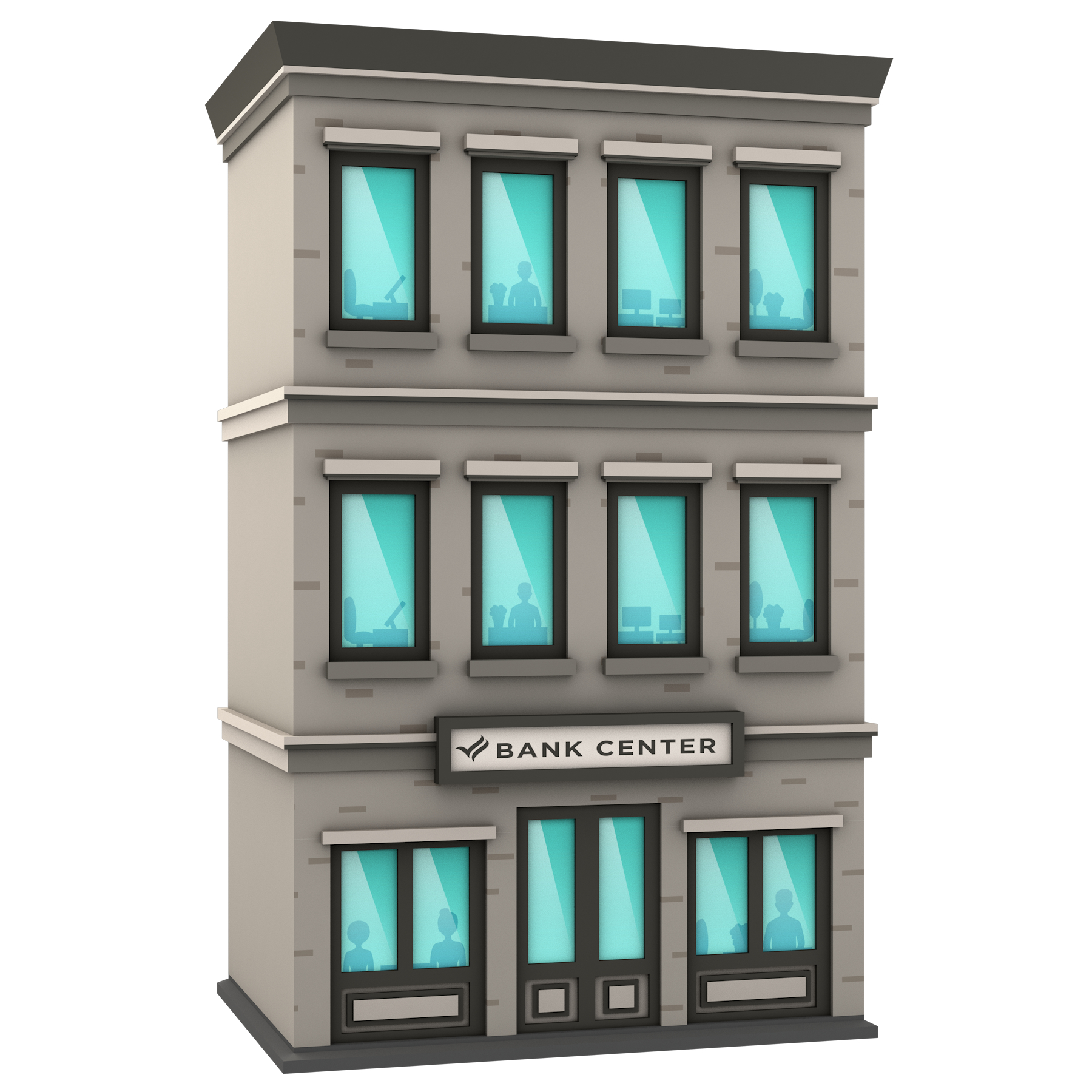 3D cartoon building bank model - TurboSquid 1404133