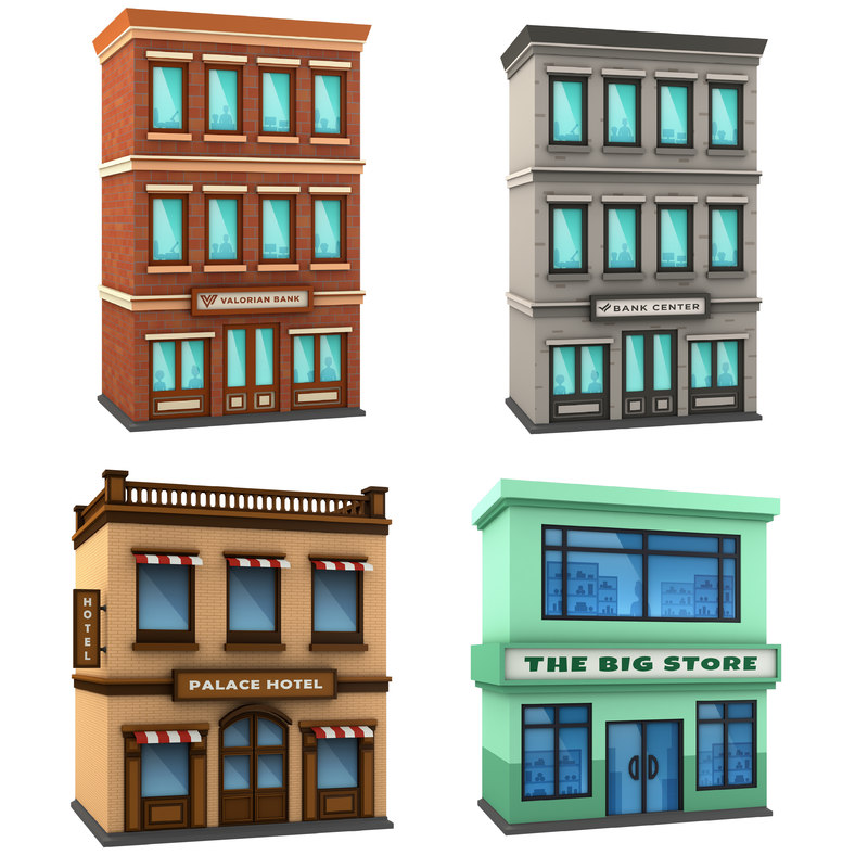 Pack cartoon building 3D model - TurboSquid 1405120