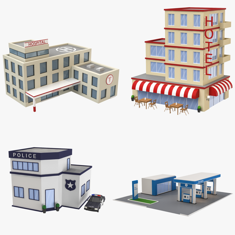 Cartoon buildings 3D - TurboSquid 1405680