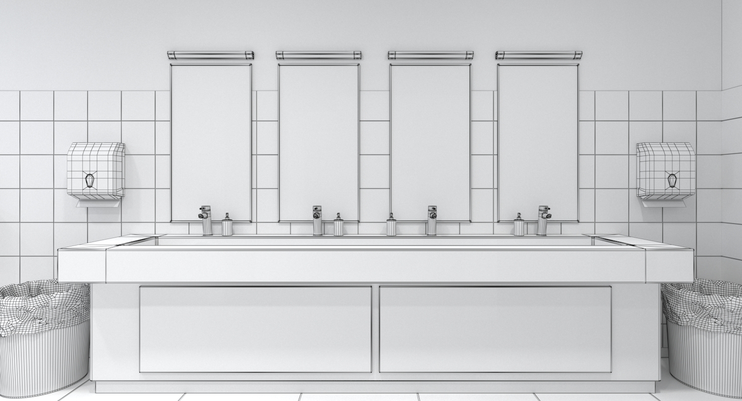 3D model realistic restroom public - TurboSquid 1406343