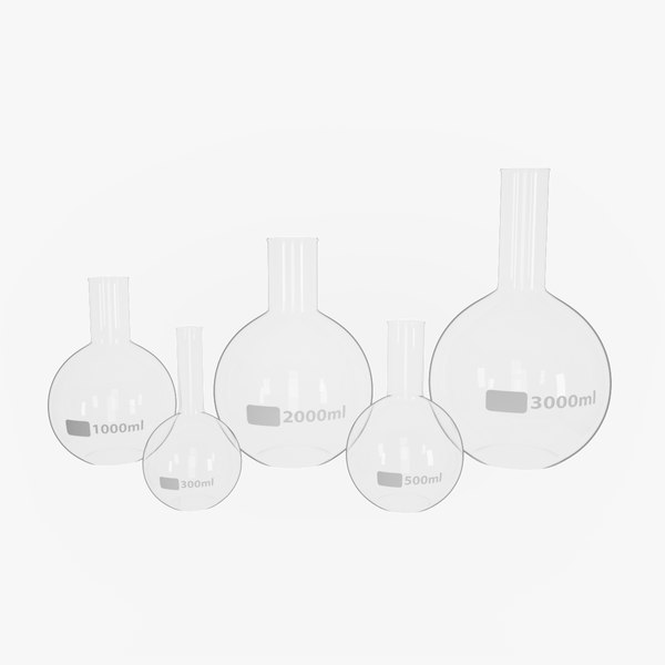 Conjunto de frasco de fundo plano de 5 - médio (300 - 3000ml) Modelo 3D ...