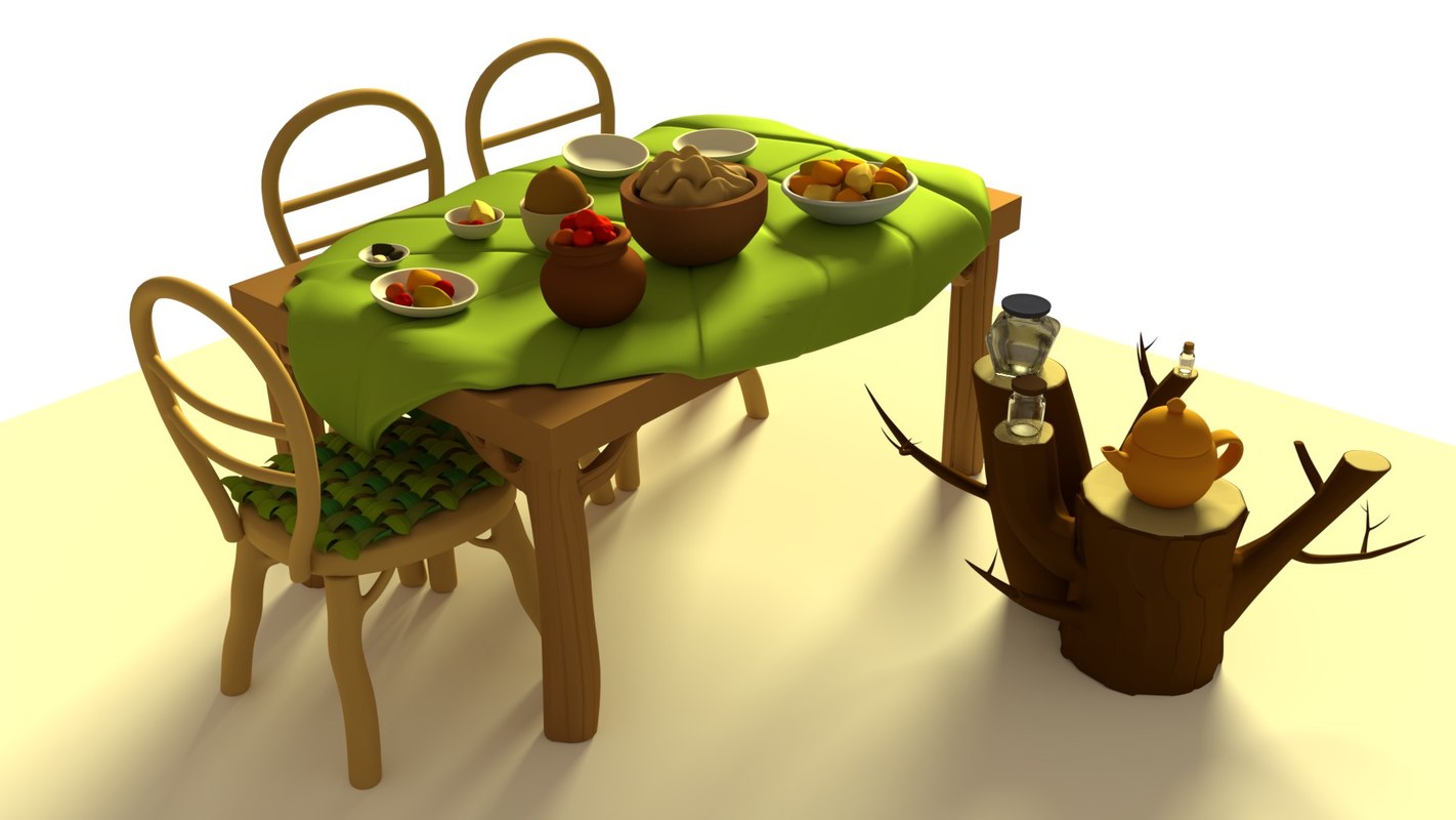 Cartoon table set 3D model - TurboSquid 1417687