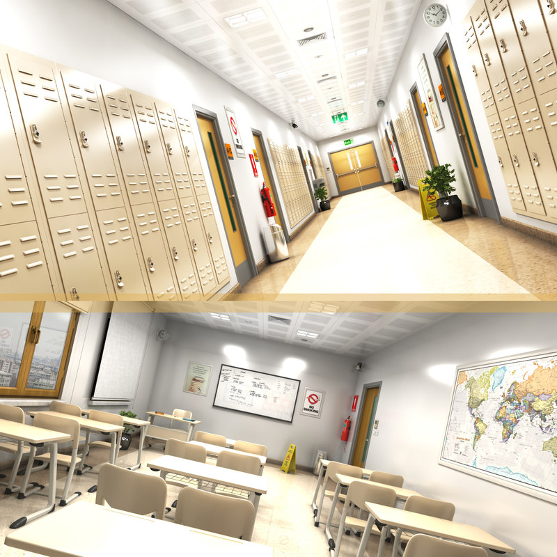 School classroom hallway 3D model - TurboSquid 1418402