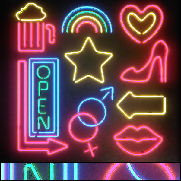 3d neon lights bar sign model