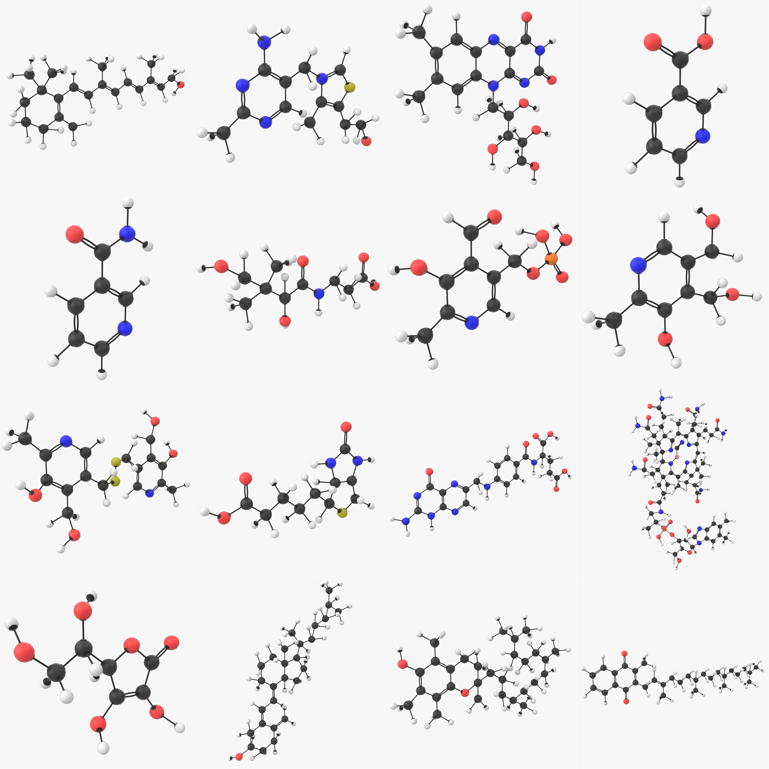 3D 16 vitamin molecule pack - TurboSquid 1424545