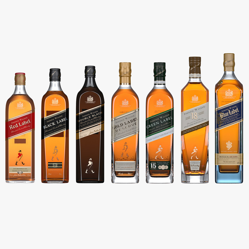 modelo 3d Whisky Johnnie Walker, toda la colección de botellas de ...