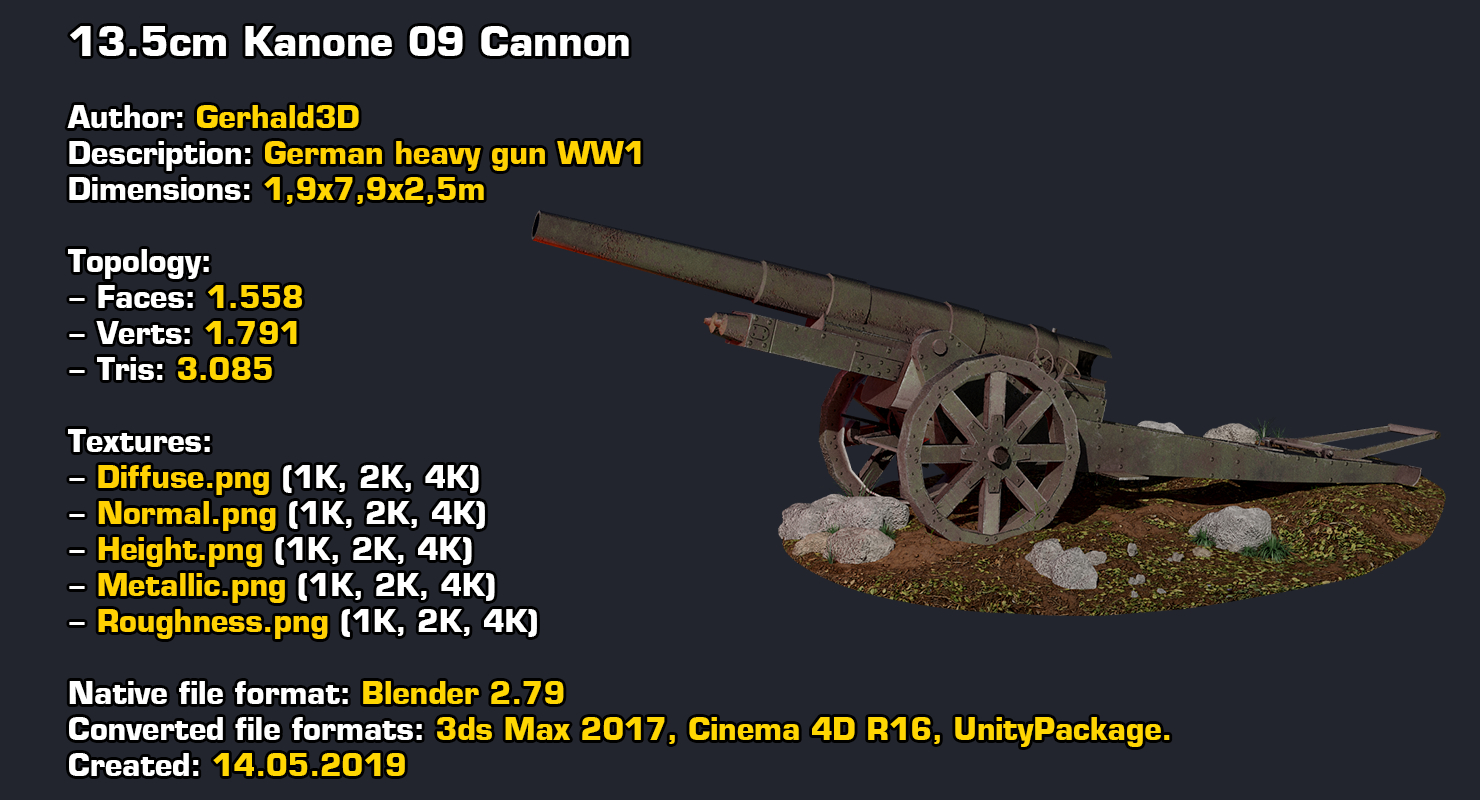 Cannon ww1 model - TurboSquid 1425839