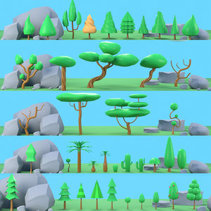 stylized tree cartoon obj