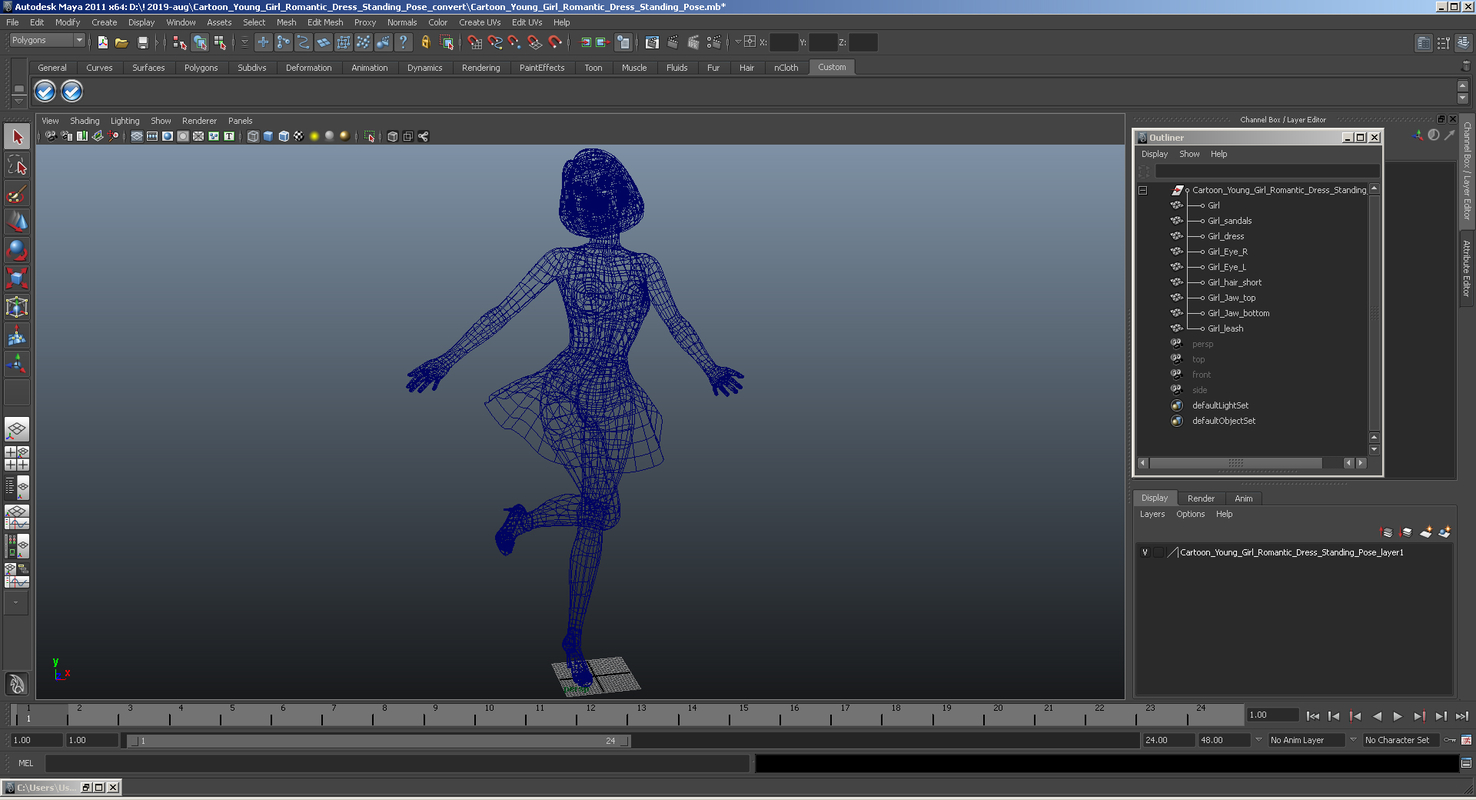 Cartoon young girl romantic 3D model - TurboSquid 1439563