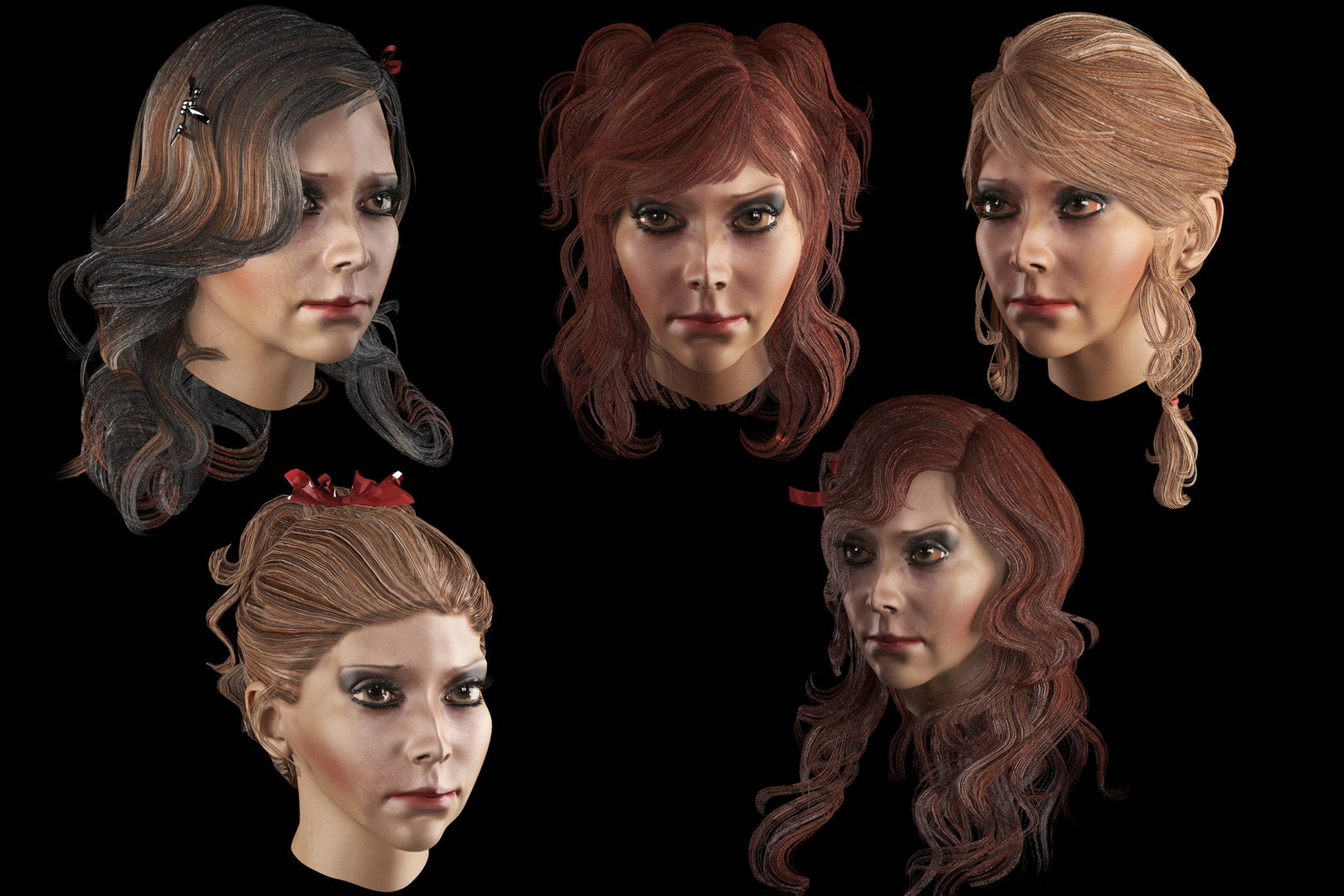 Set hairstyle 5 types model - TurboSquid 1447859