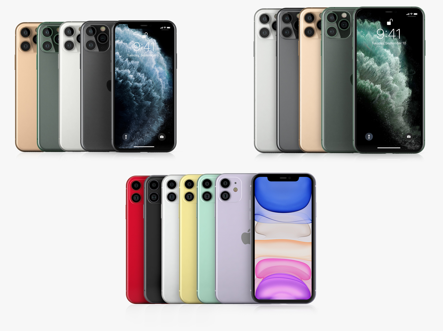 iPhone 11 Pro e iPhone 11 Pro Max e iPhone 11 todos em cores Modelo 3D ...