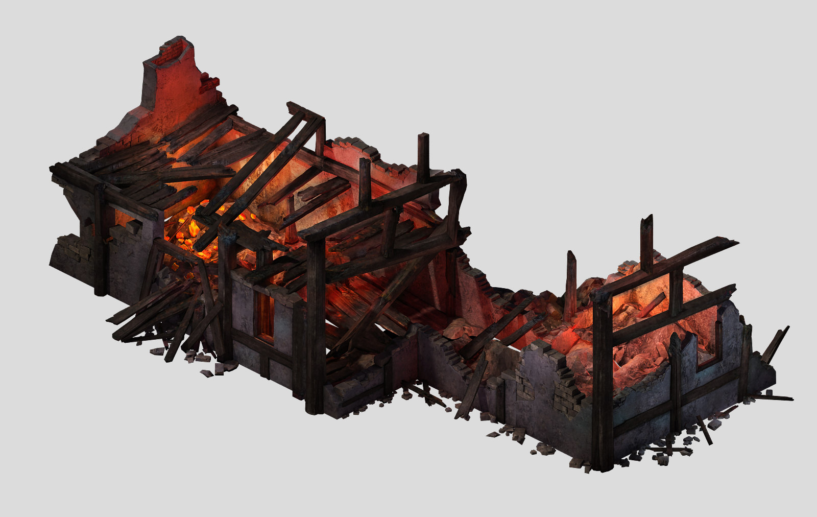 3D burned houses 01 - TurboSquid 1452417
