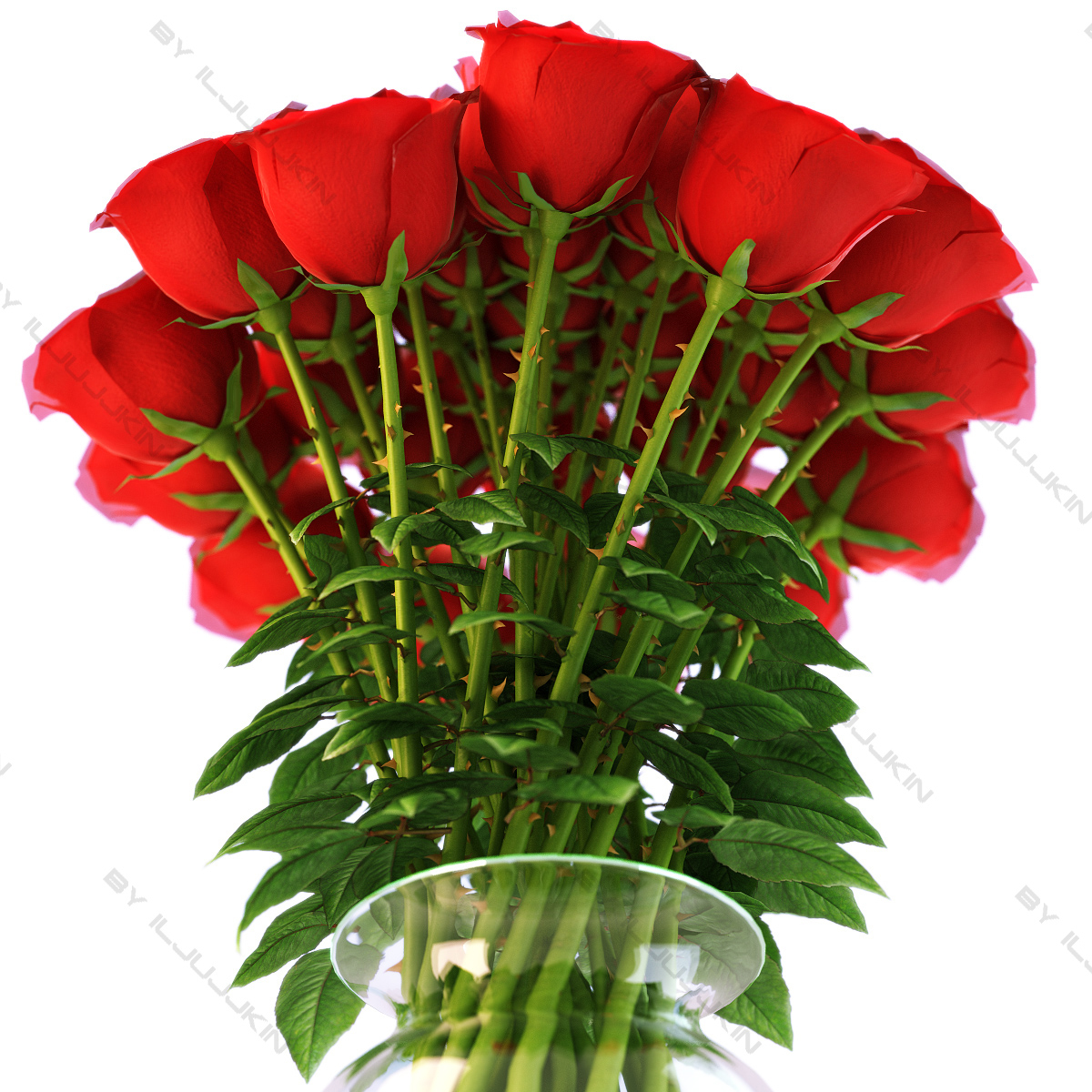 realistic roses vase 3d model