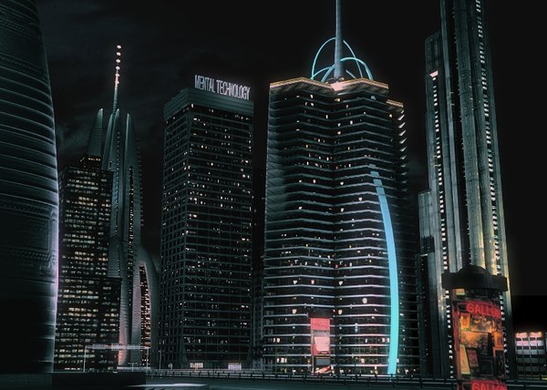 realistic night city modern 3d model