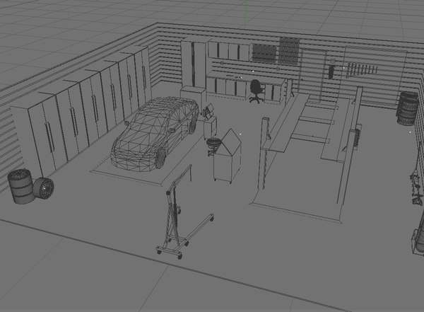 automotive garage set car engine 3d c4d