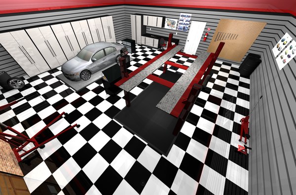 automotive garage set car engine 3d c4d