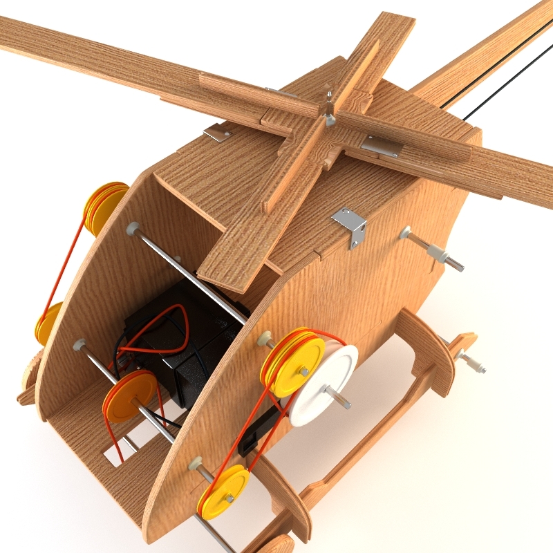 mechanical wooden toy helicopter 3d model