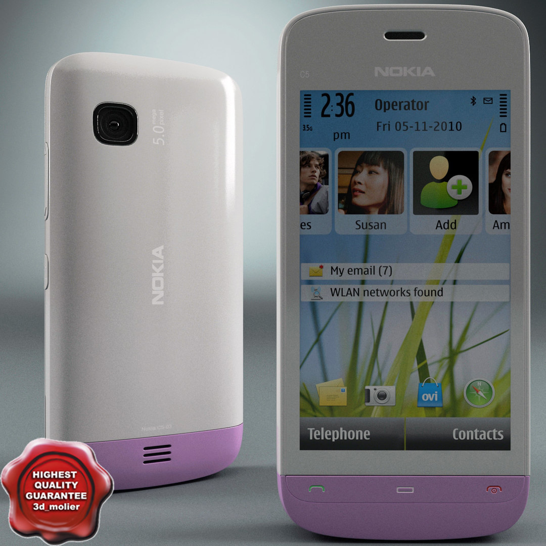 3d model nokia c5-03 white-pink