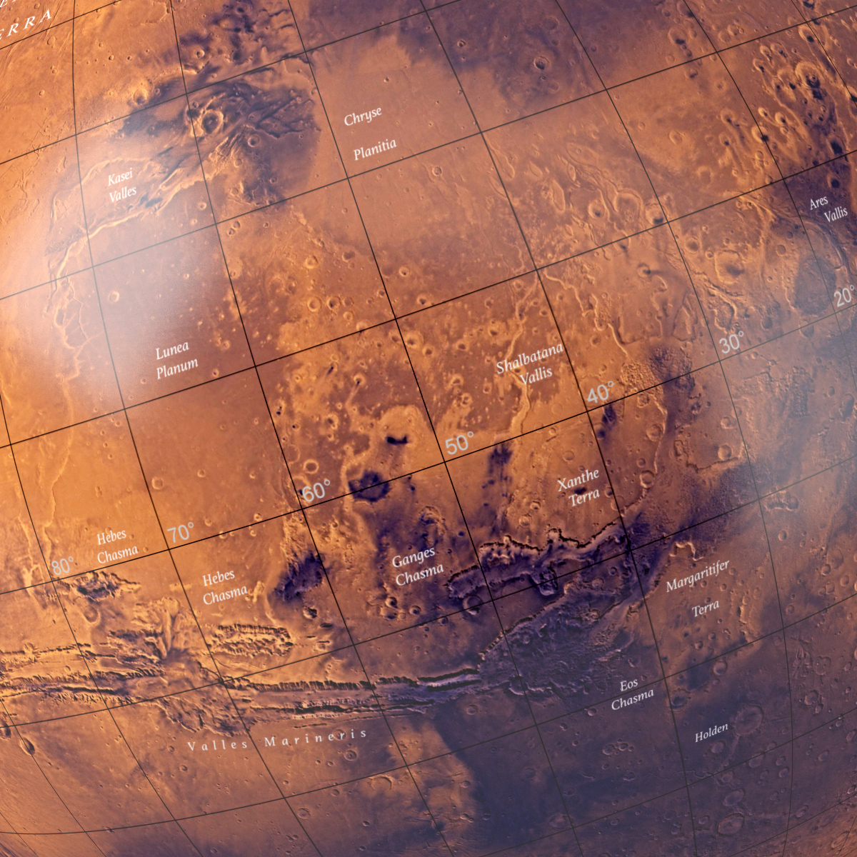 modelo 3d Mars Globe con soporte de madera y elementos de latón - Mapa ...