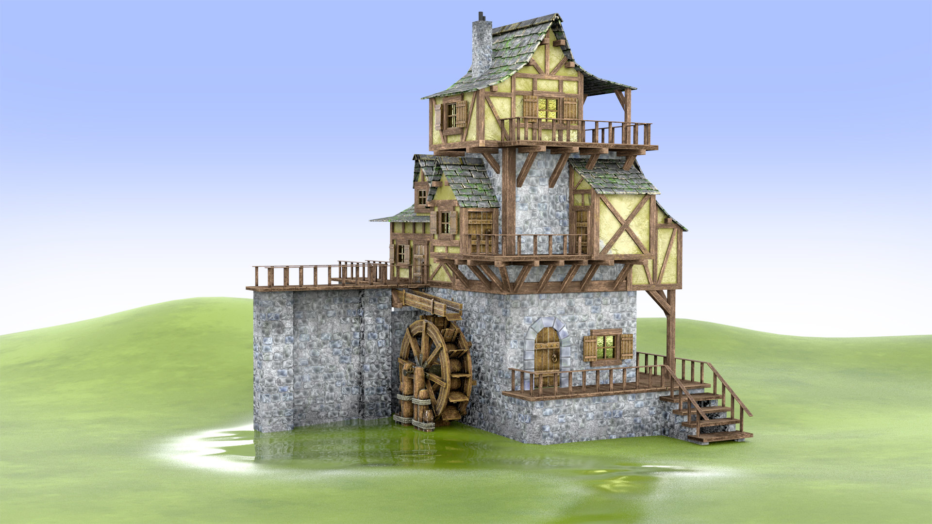 Medieval watermill 3D - TurboSquid 1458773
