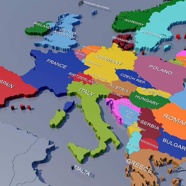 modèle 3D de Europe Map 3D avec des frontières et des noms - TurboSquid ...