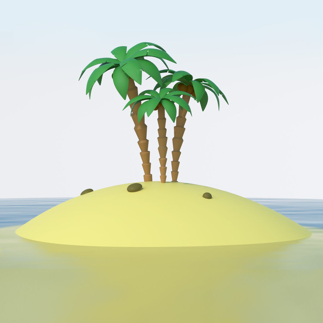 modelo 3d Escena de dibujos animados de isla en el océano y tres ...