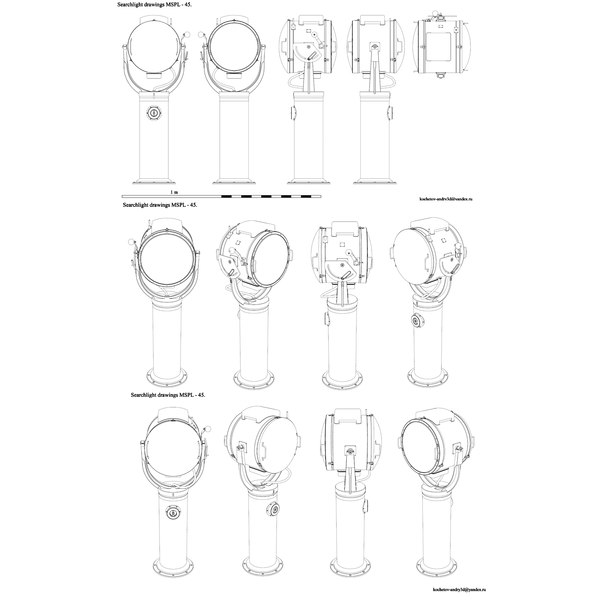Shapes drawings searchlight ship parts