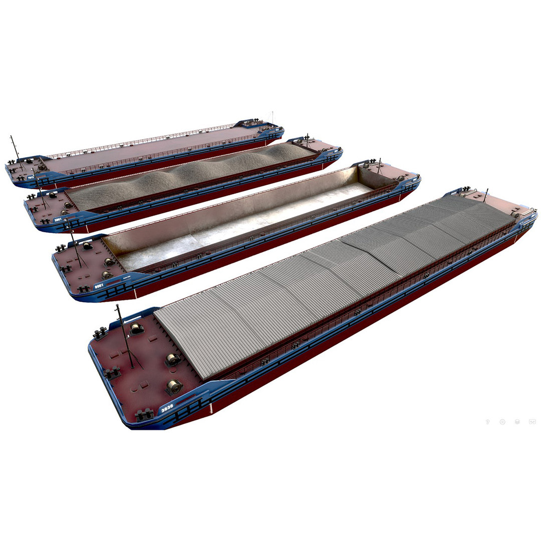 4 types barge 3D model - TurboSquid 1475542