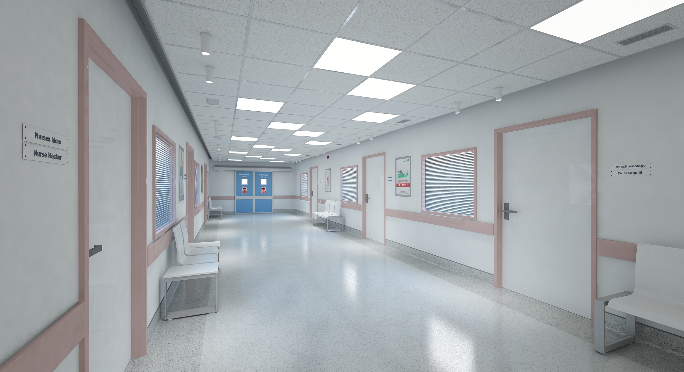 modelo 3d Pasillo fotorrealista del pasillo del hospital - TurboSquid ...