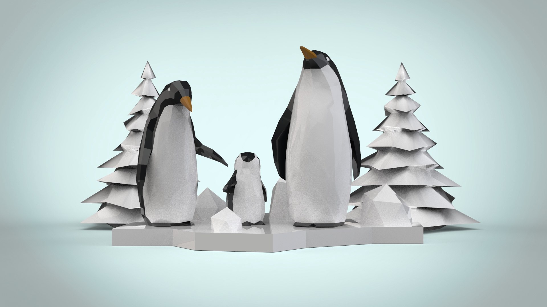 3D low-poly penguins family model - TurboSquid 1480916