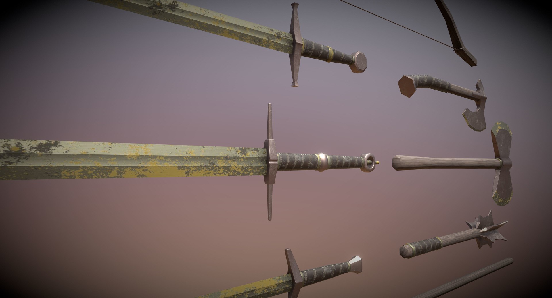 3D set rusty medieval weapons model - TurboSquid 1482496