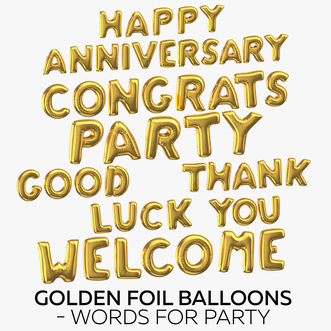 3D golden foil balloons words - TurboSquid 1483641