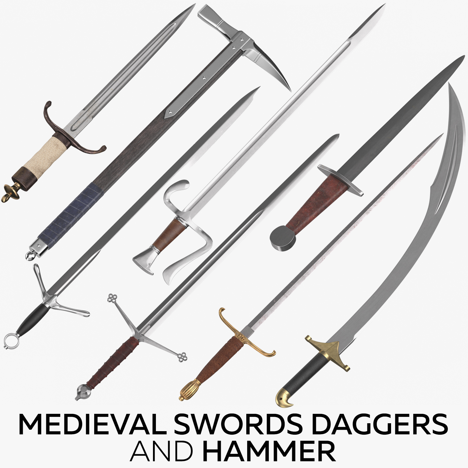 Medieval swords daggers hammer 3D model - TurboSquid 1492966