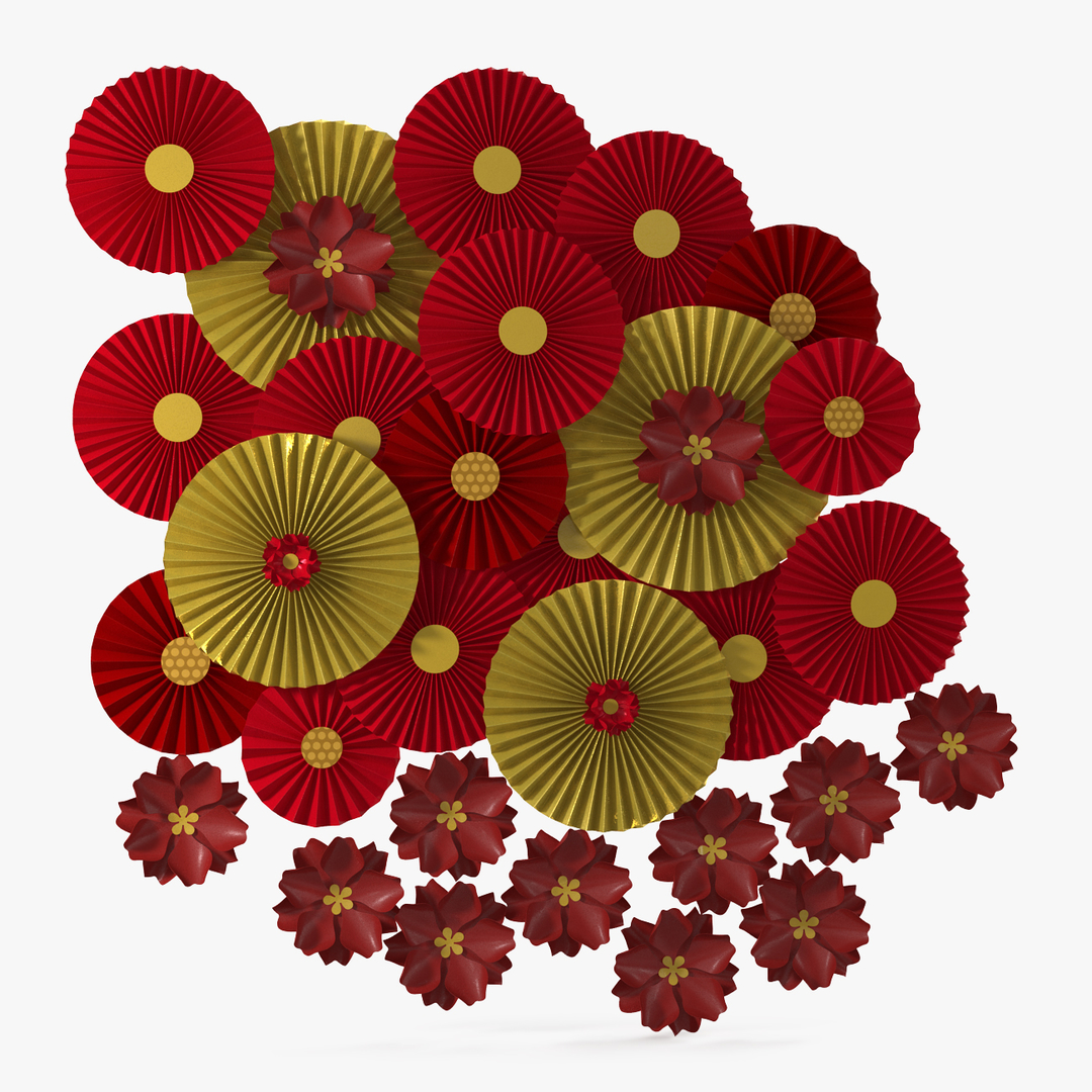 Red gold paper rosettes 3D model - TurboSquid 1499756