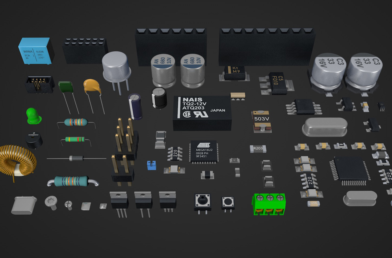 modelo 3d Componentes electrónicos para placa de circuito - TurboSquid ...