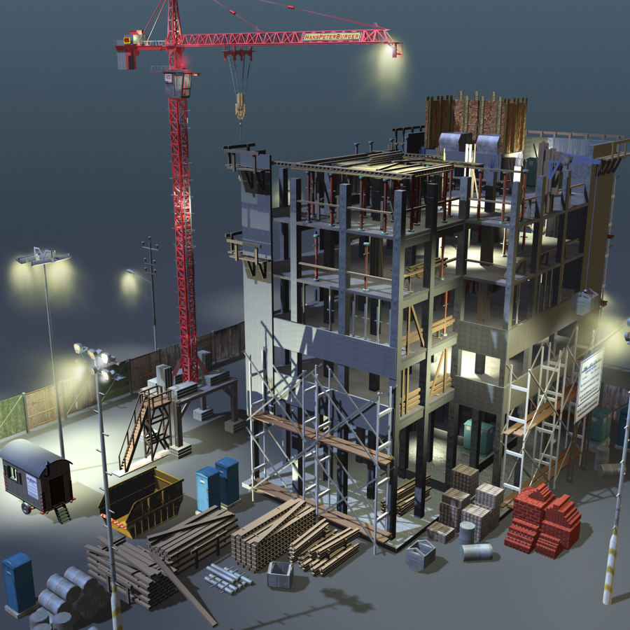 3ds max construction night scene