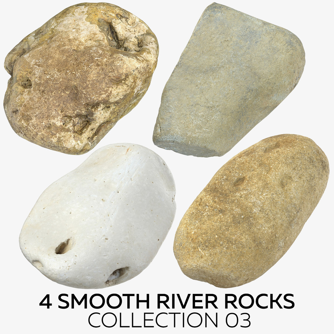4 smooth river rocks 3D model - TurboSquid 1518378