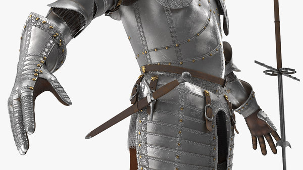 modèle 3D de Armure de plaques de chevalier médiéval avec pose en T ...