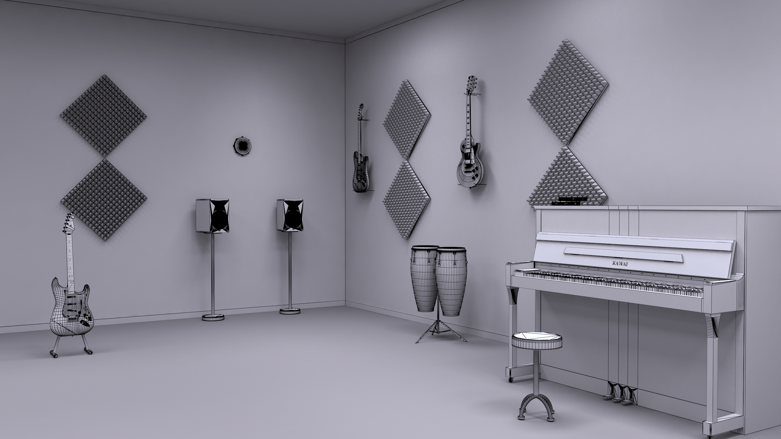 3D music practice room studio model - TurboSquid 1524664