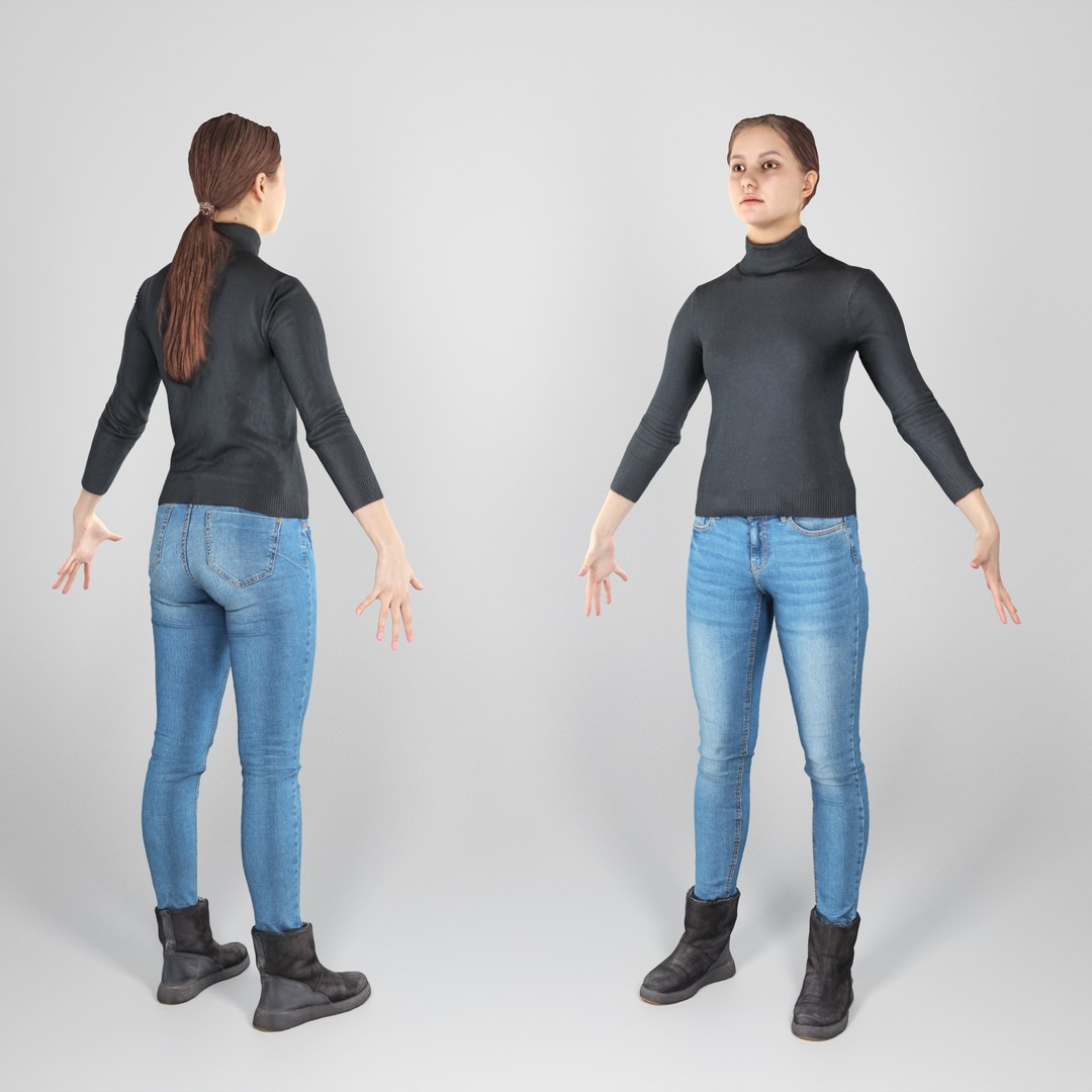 Young woman casual a-pose 3D model - TurboSquid 1526708