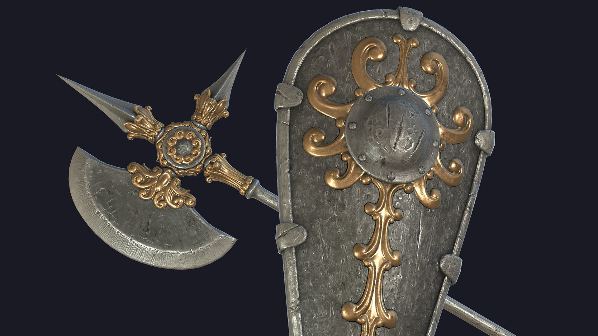 Fantasy Halberd and Kite Shield PBR Modelo 3D - TurboSquid 1541914