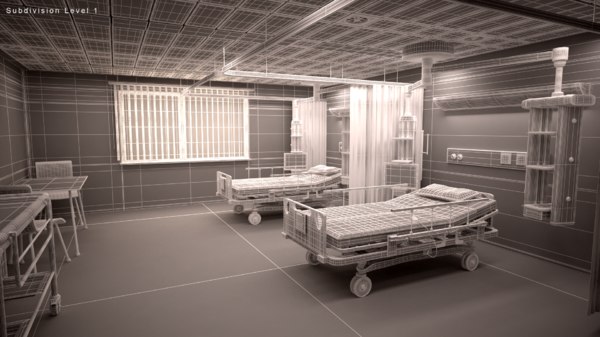 3D model hospital bed ward scene - TurboSquid 1544275