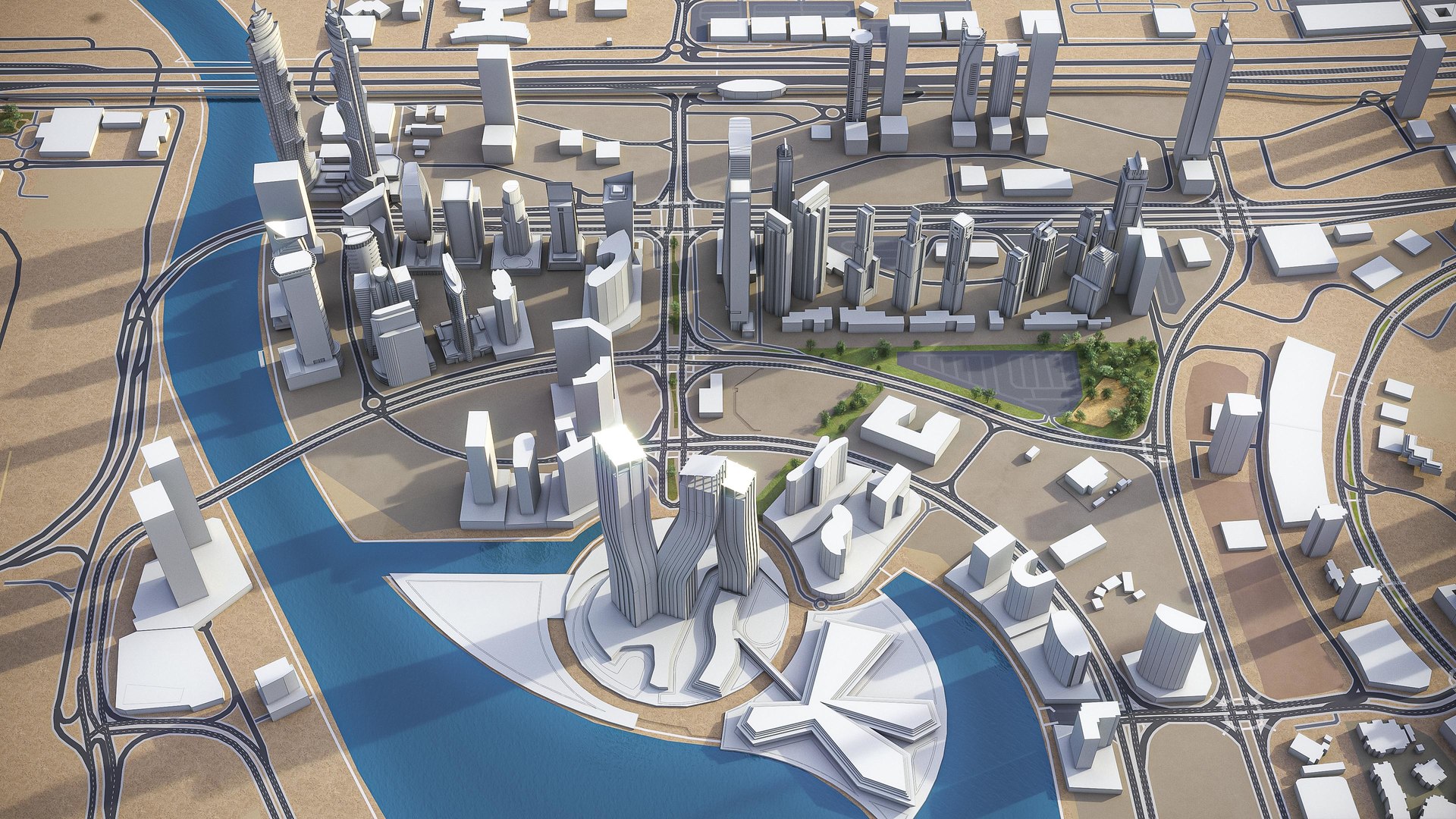 Dubai business bay area 3D model - TurboSquid 1545144