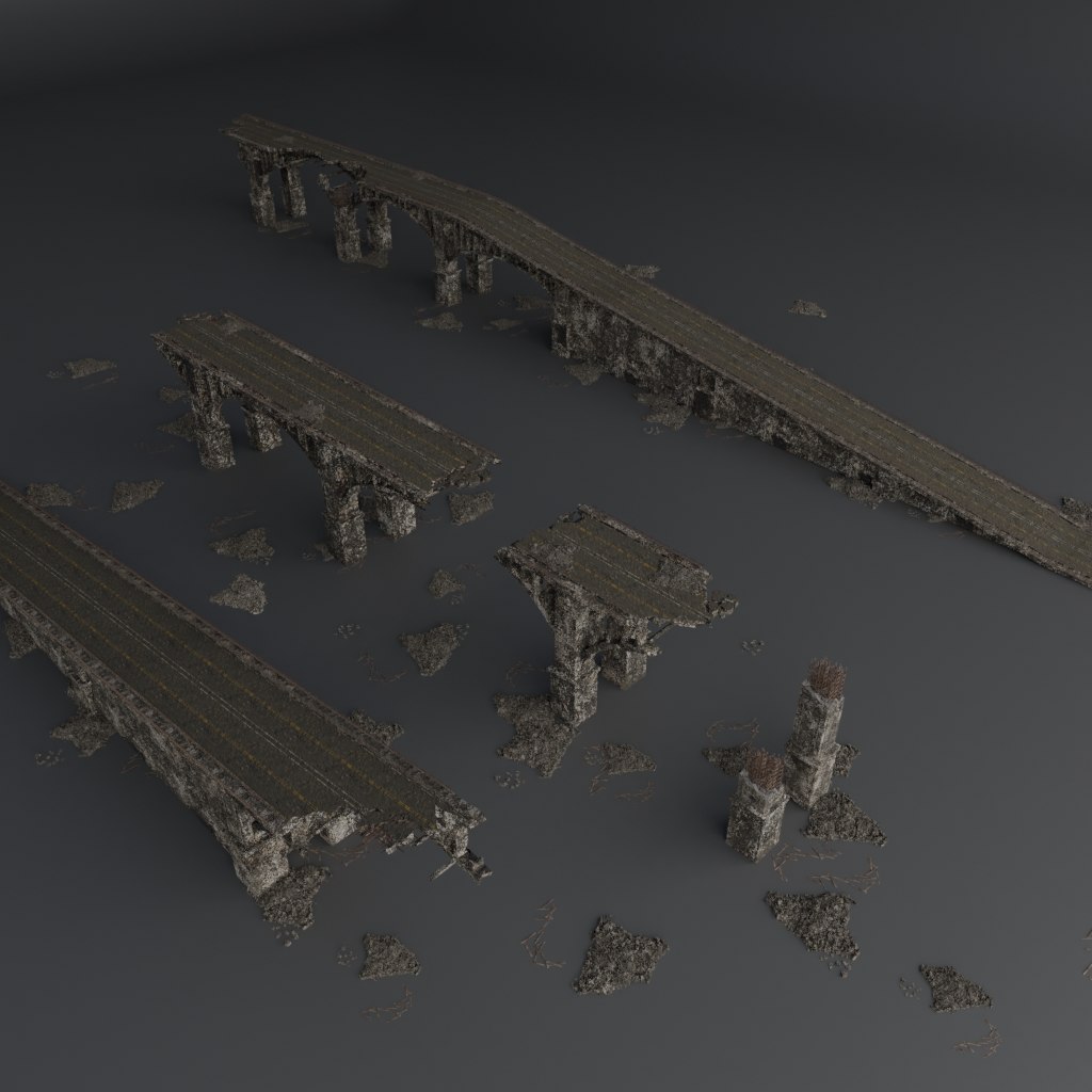 Set destroyed bridge 3D model - TurboSquid 1531735
