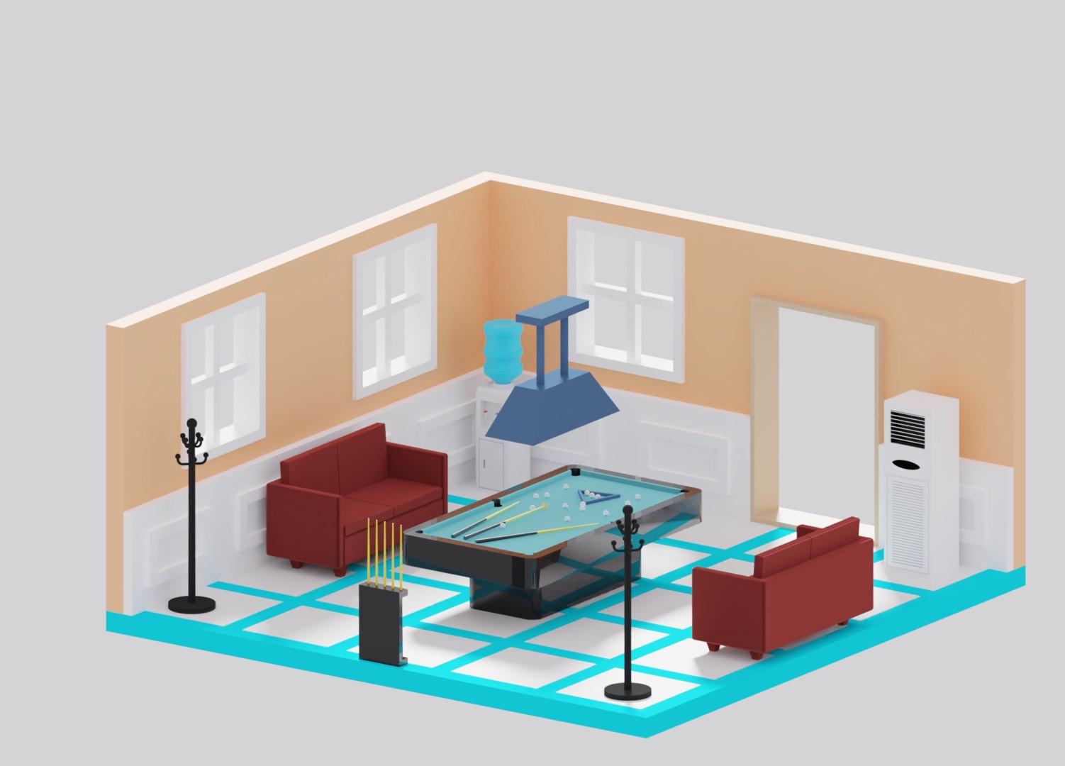 3D cartoon simple billiard room - TurboSquid 1553219