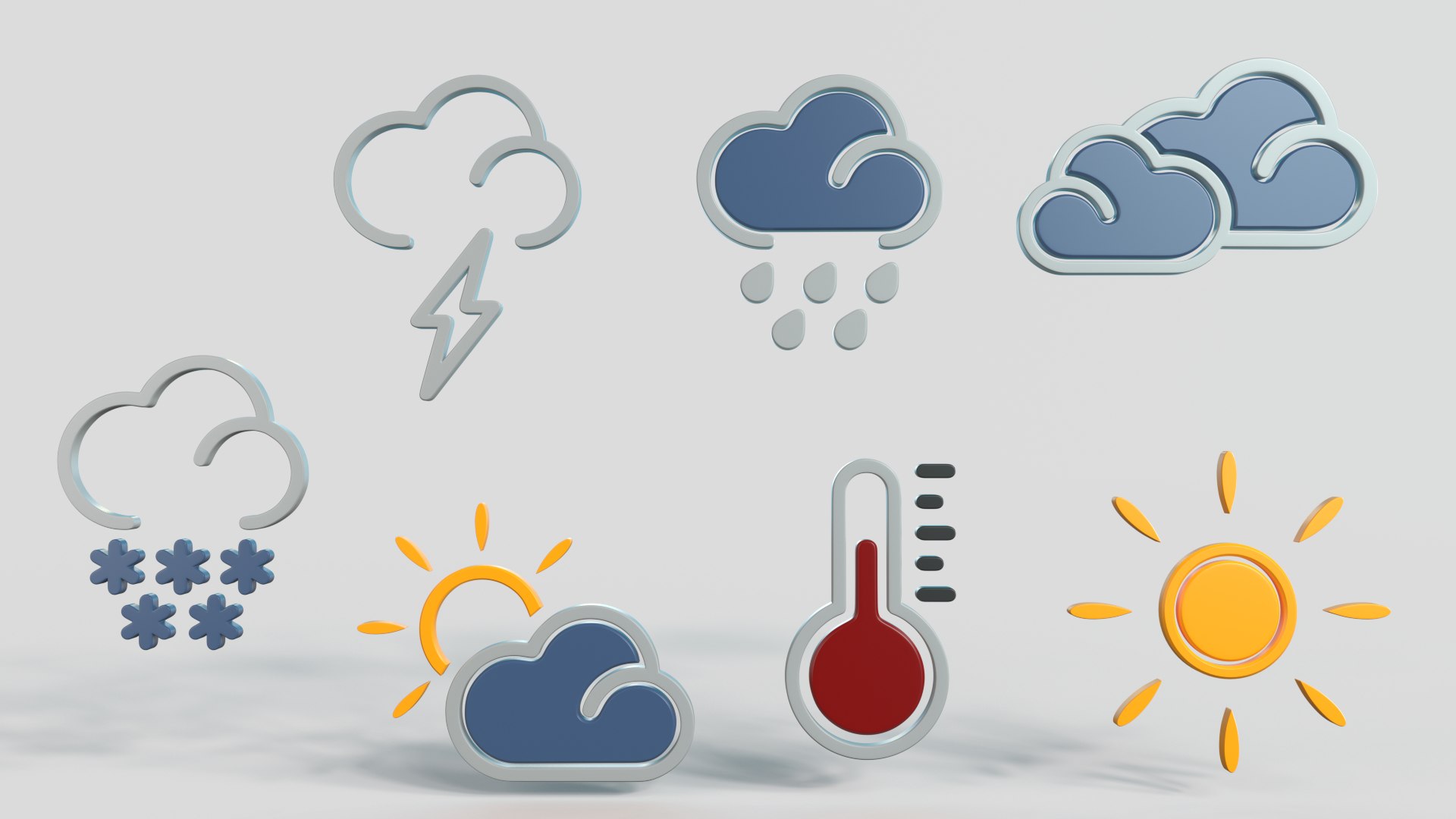 Cartoon weather icons 3D model - TurboSquid 1555274