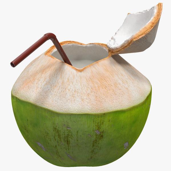 Open green coconut straw 3D - TurboSquid 1557636